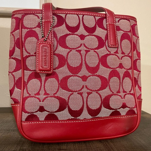 Coach | Bags | Coach Vintage Rare Mini Lunch Totein Red Monogrammed Sig ...